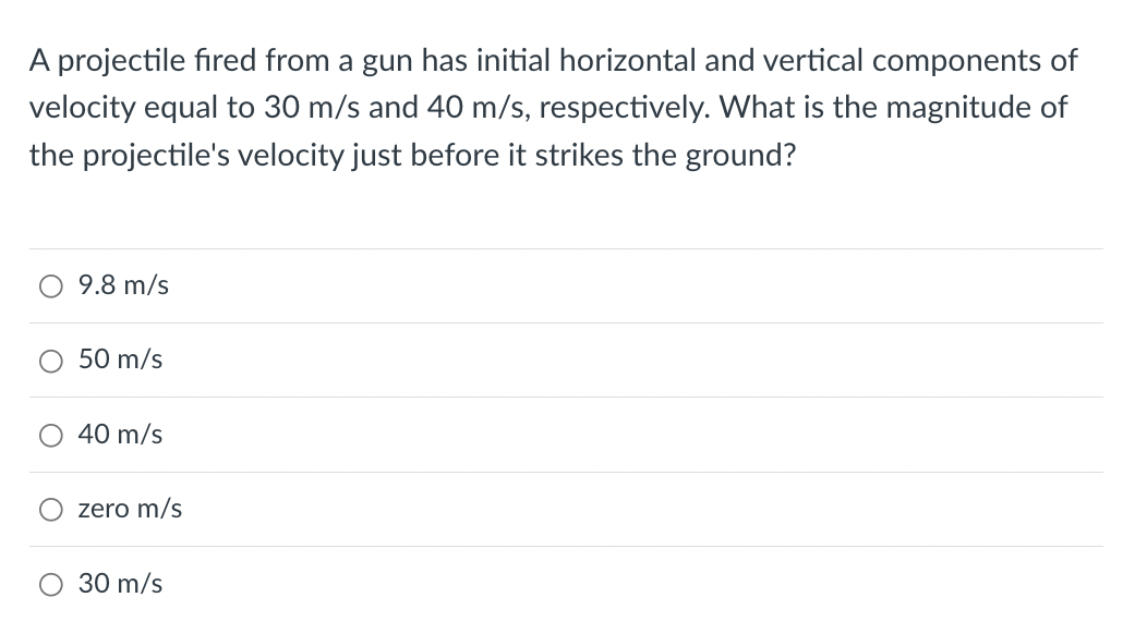 Solved A projectile fired from a gun has initial horizontal | Chegg.com