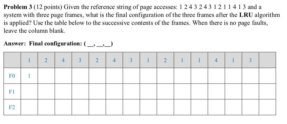 Solved Problem 3 (12 points) Given the reference string of | Chegg.com