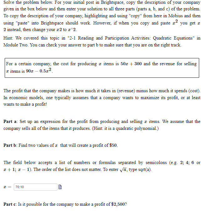 Solved Solve the problem below. For your initial post in | Chegg.com