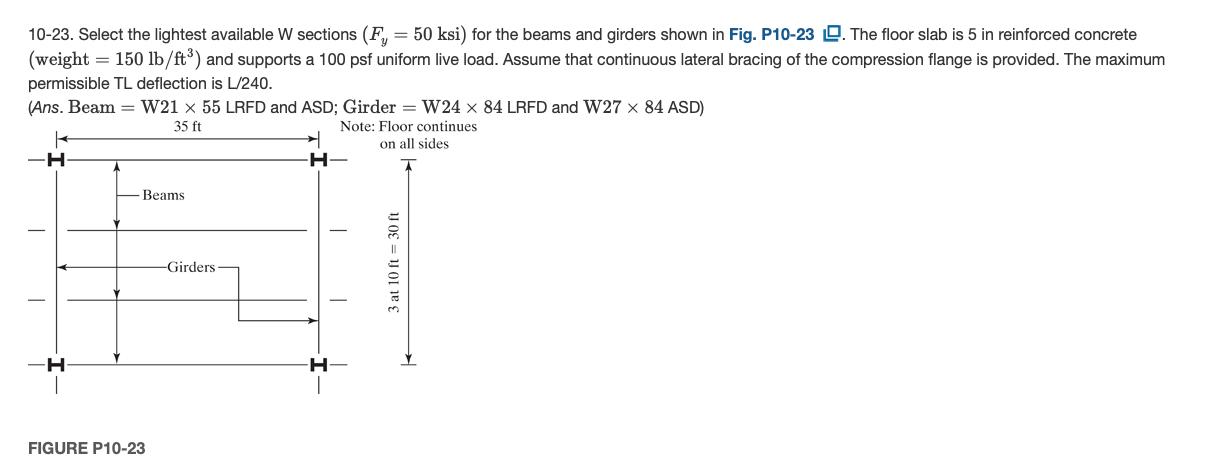 Solved 10-23. Select the lightest available W sections (F, = | Chegg.com