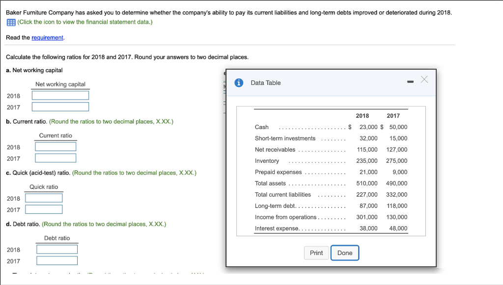 Solved Baker Furniture Company has asked you to determine | Chegg.com
