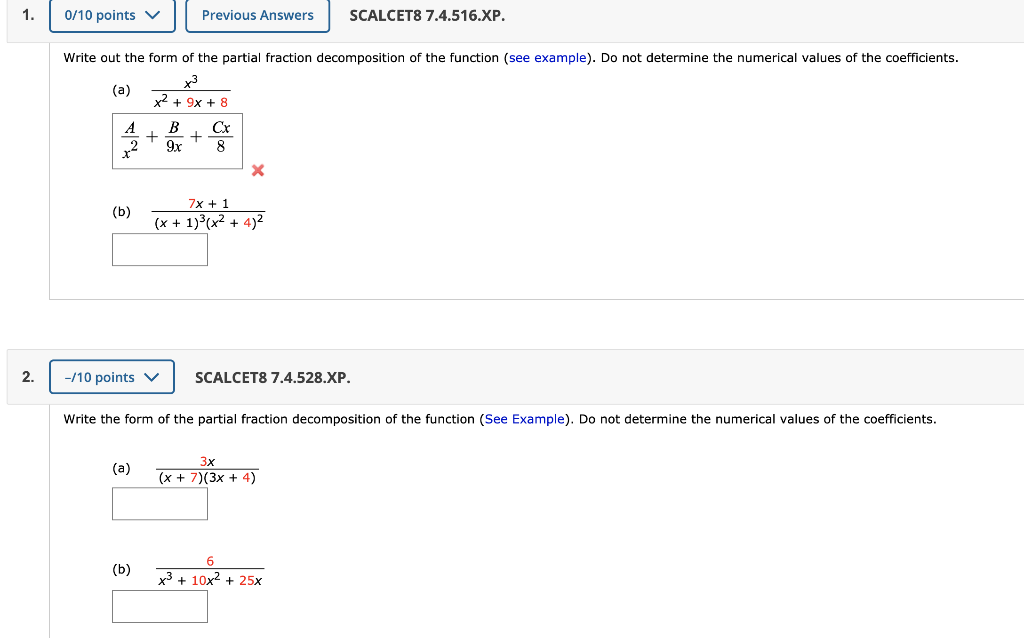 Solved 0/10 points v Previous Answers SCALCET8 7.4.516.XP. | Chegg.com