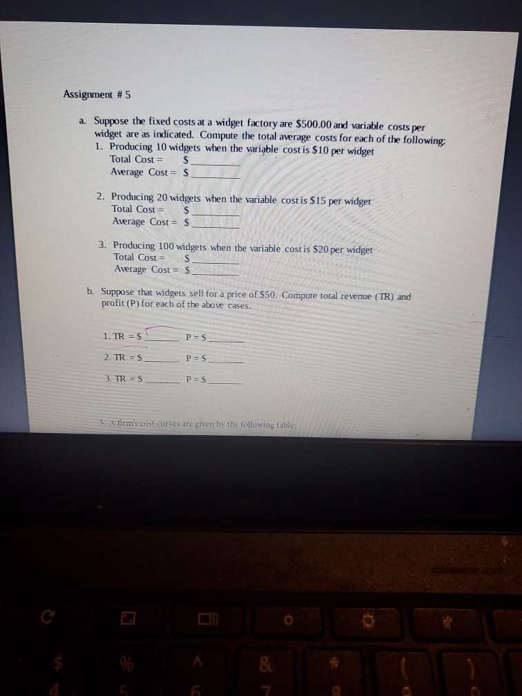 Solved Assignment # 5 a. Suppose the fixed costs at a widget | Chegg.com