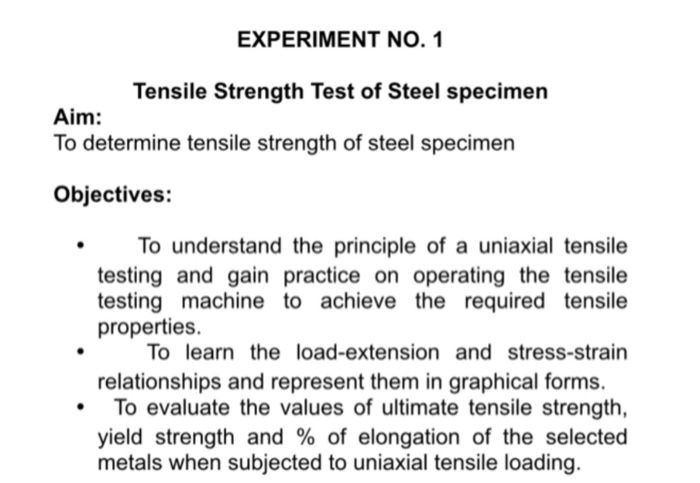 Solved EXPERIMENT NO. 1 Tensile Strength Test of Steel | Chegg.com