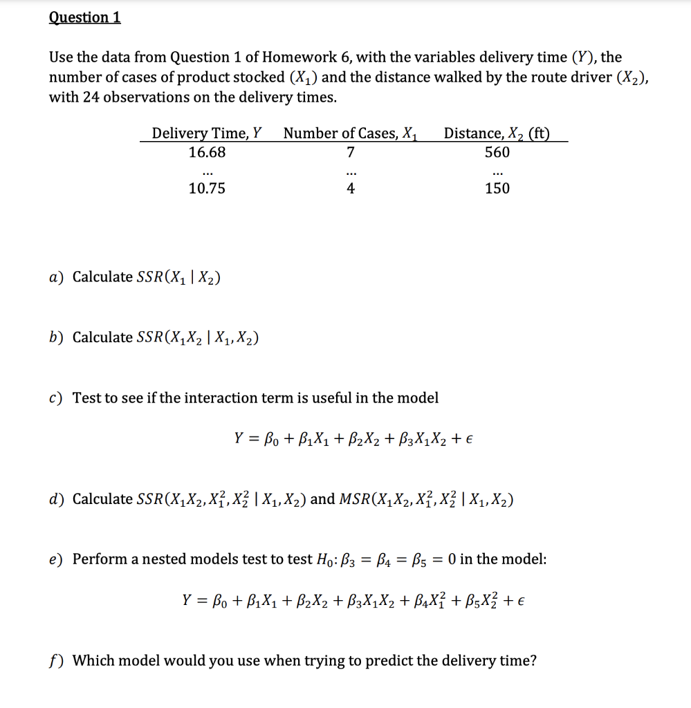 Solved Use the data from Question 1 of Homework 6, with the | Chegg.com