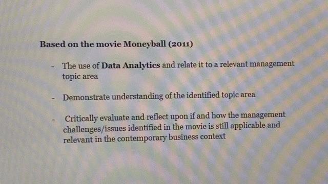 Solved Based on the movie Moneyball (2011) The use of Data | Chegg.com