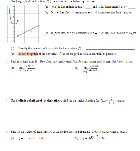 Solved 1. Use the graph of the function () below to find the | Chegg.com