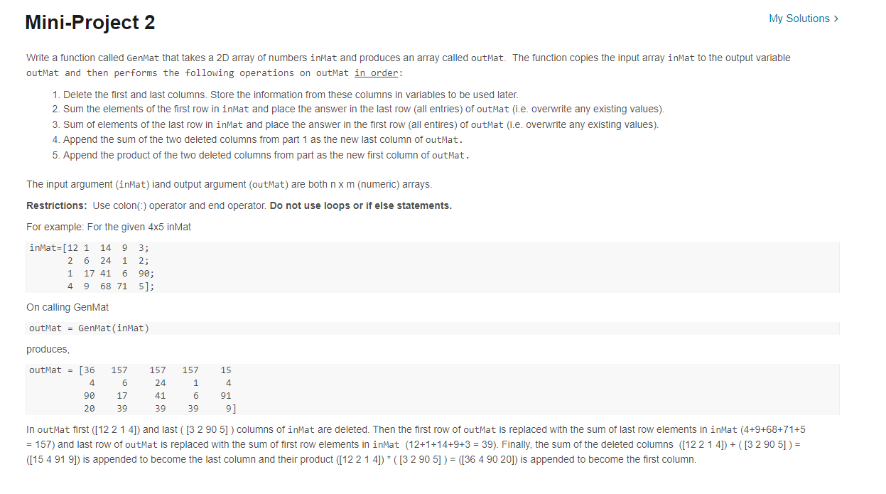 Solved Write a function called GenMat that takes a 2D array | Chegg.com