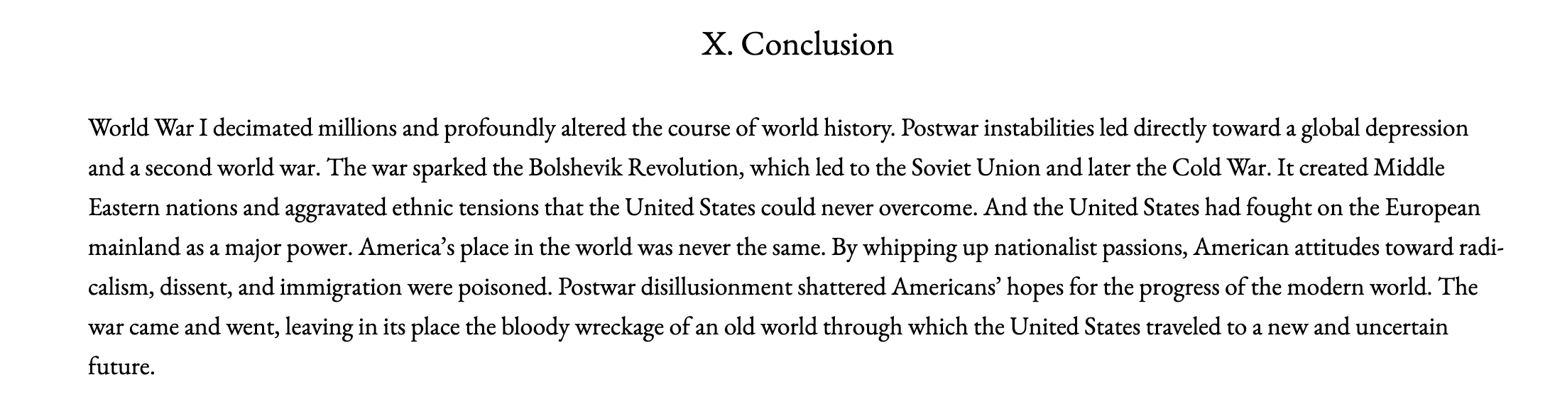 What three paragraph response from the World War I | Chegg.com