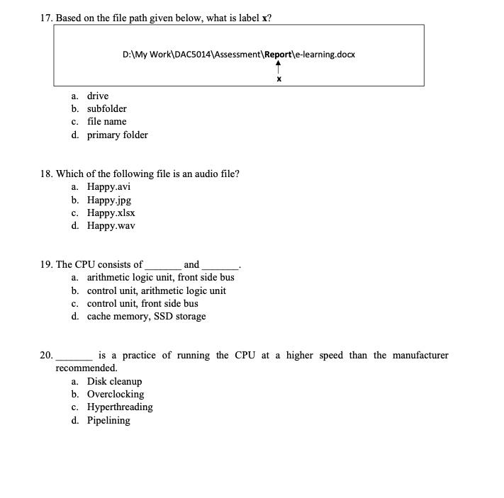 Solved 17. Based on the file path given below, what is label | Chegg.com
