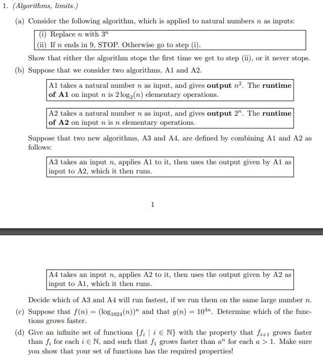 Solved 1. (Algorithms, limits.) (a) Consider the following | Chegg.com