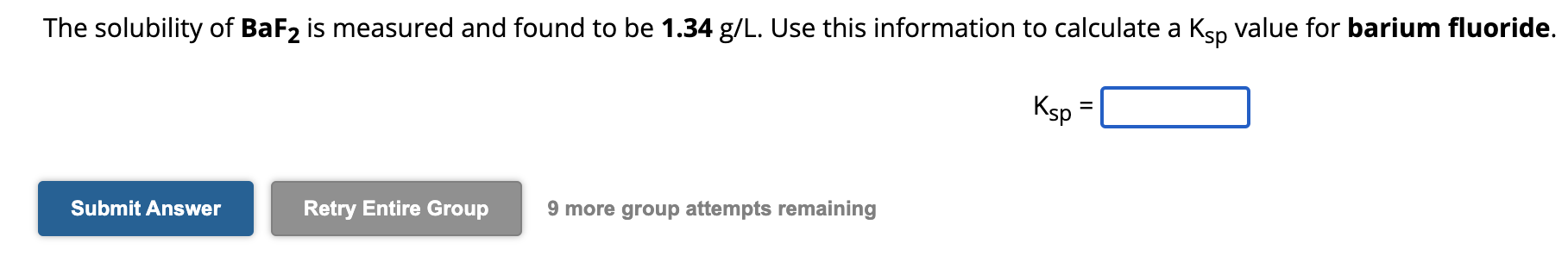 Solved The solubility of BaF2 is measured and found to be | Chegg.com