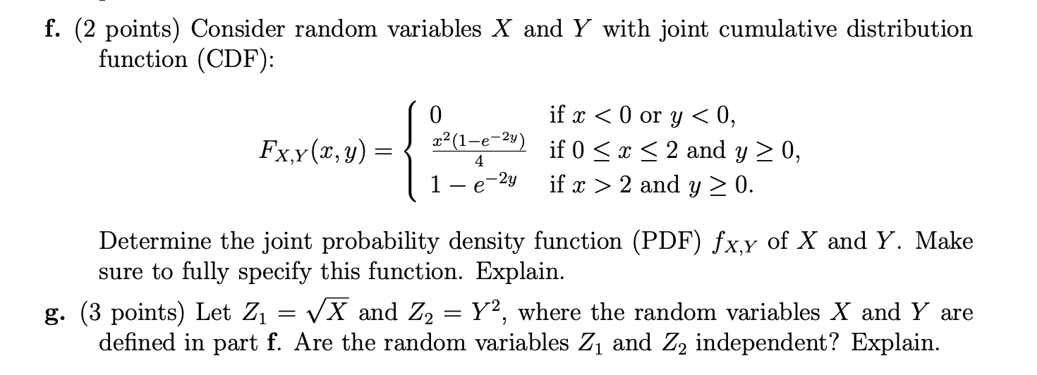 Solved f. (2 points) Consider random variables X and Y with | Chegg.com