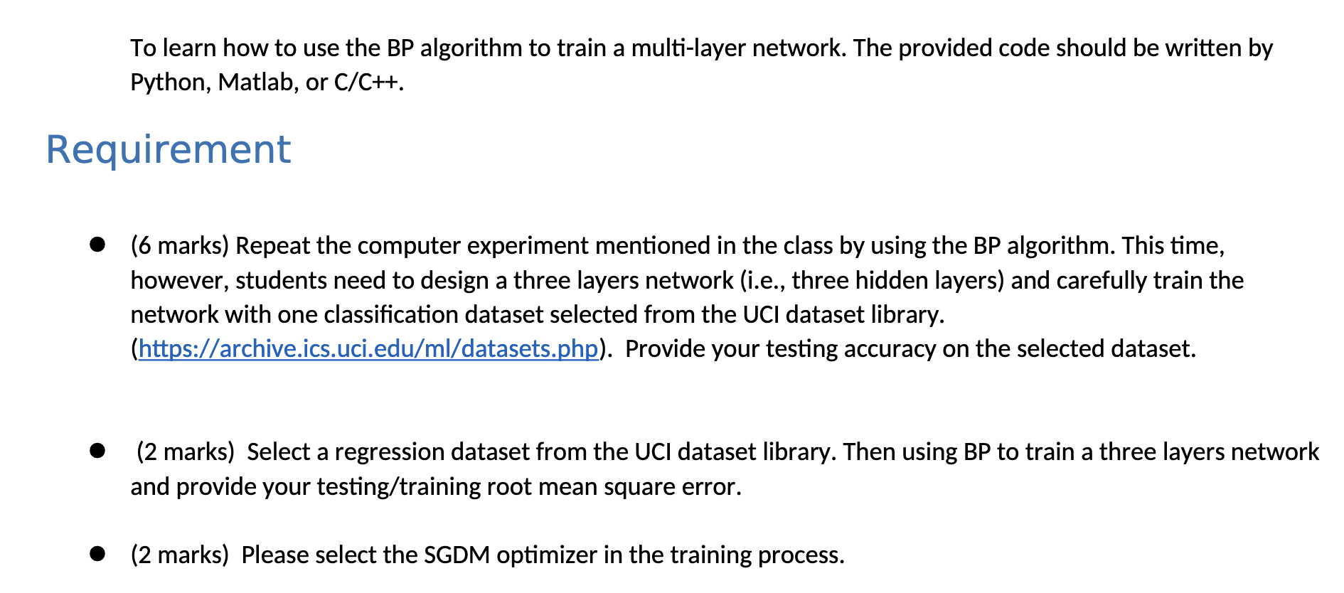 Solved Description To learn how to use the BP algorithm to | Chegg.com