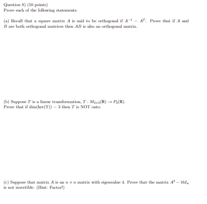 Solved Question 8) (10 points) Prove each of the following | Chegg.com
