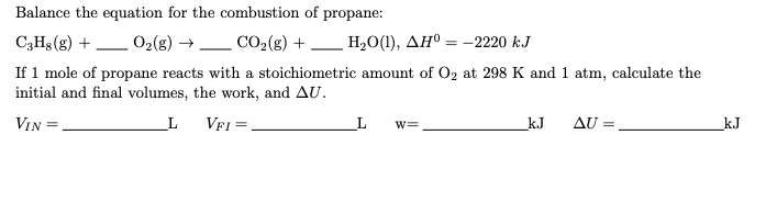 Solved Balance the equation for the combustion of propane | Chegg.com