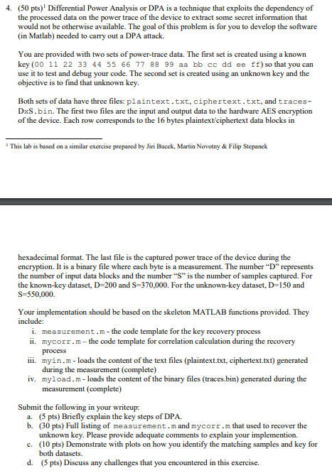 4. (50 pts) Differential Power Analysis or DPA is a | Chegg.com