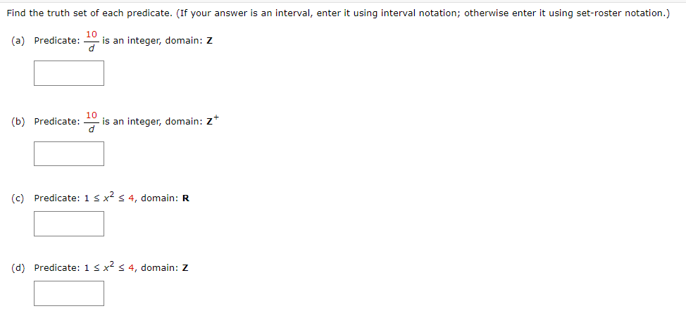 Solved Find the truth set of each predicate. (If your answer | Chegg.com