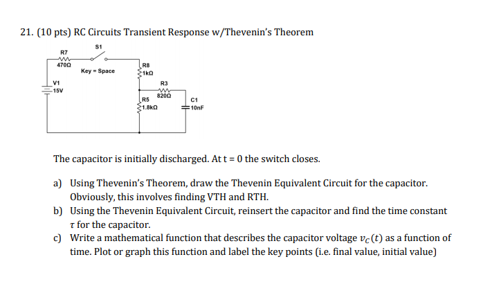 Solved 21. (10 pts) RC Circuits Transient Response | Chegg.com