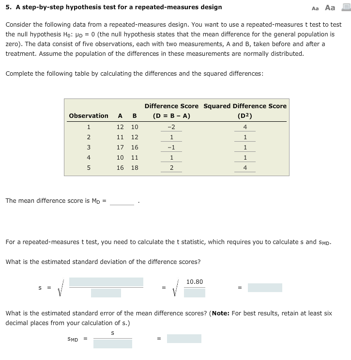 Solved 5. A step-by-step hypothesis test for a | Chegg.com
