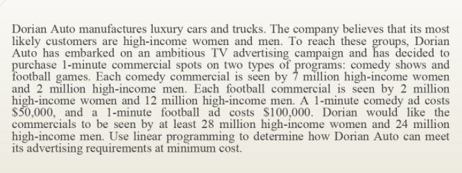 Solved Dorian Auto manufactures luxury cars and trucks. The | Chegg.com