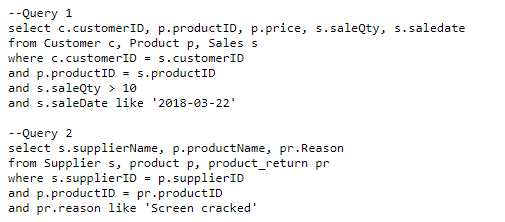 Solved --Query 1 select c.customerID, p.productID, p.price, | Chegg.com