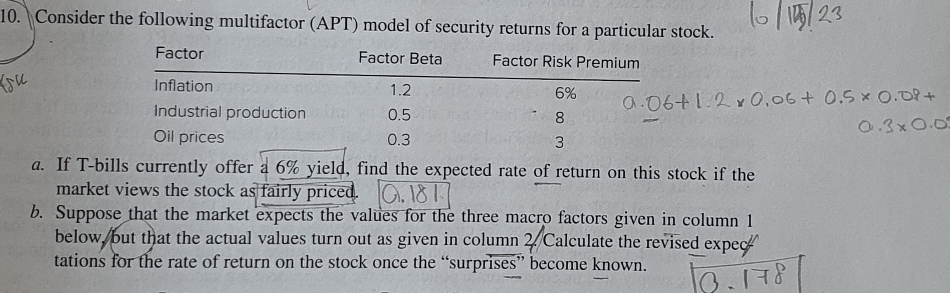 Solved Consider the following multifactor (APT) model of | Chegg.com