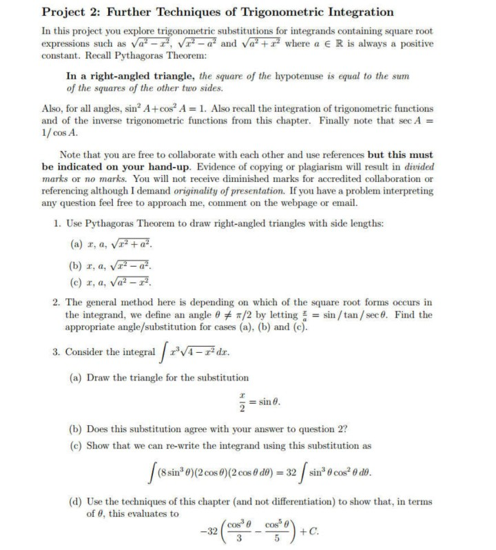 Solved Project 2: Further Techniques of Trigonometric | Chegg.com