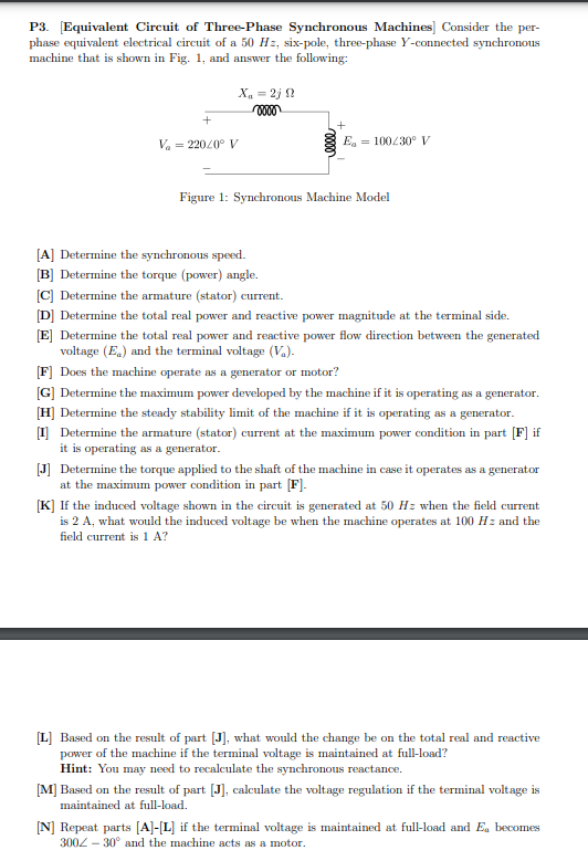P3. [Equivalent Circuit of Three-Phase Synchronous | Chegg.com