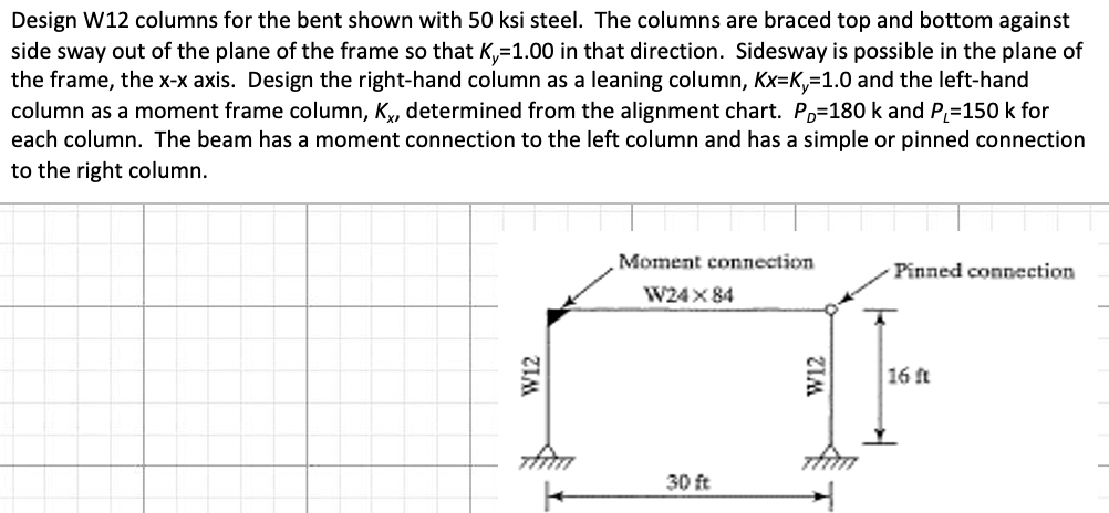 Solved Design W12 columns for the bent shown with 50 ksi | Chegg.com