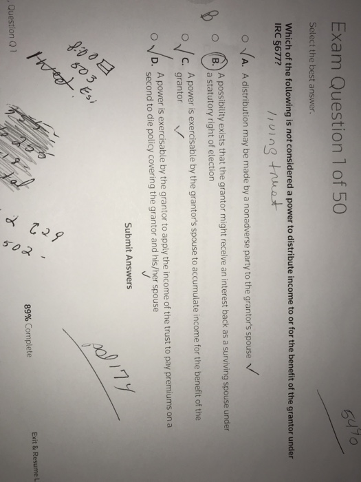 Solved Exam Question 1 of 50 Select the best answer. Which | Chegg.com