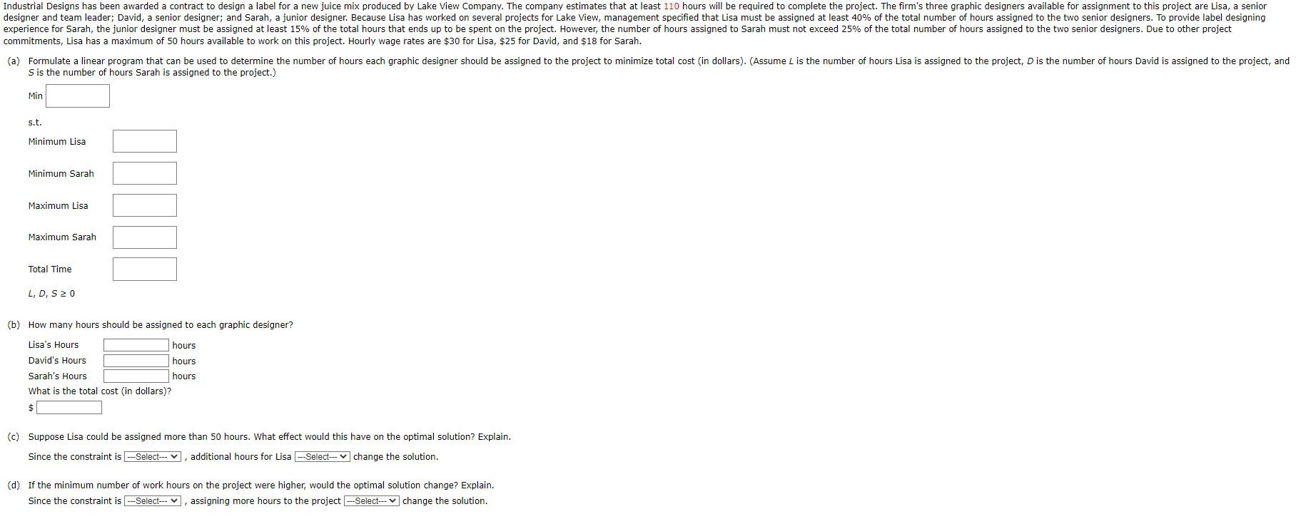 Solved commitments, Lisa has a maximum of 50 hours available | Chegg.com