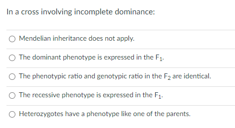 Solved In a cross involving incomplete dominance: Mendelian | Chegg.com