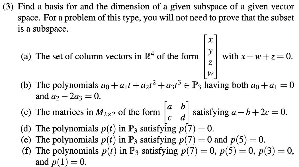 Solved Find a basis for and the dimension of a given | Chegg.com