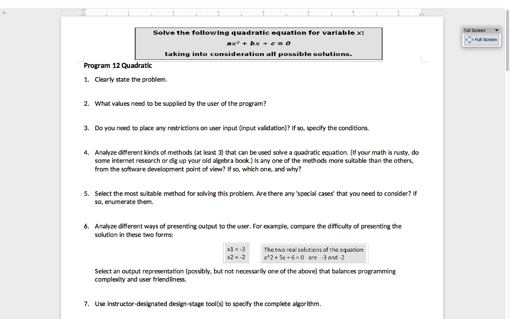 Solved Full Screen Solve The Following Quadratic Equation Chegg Com