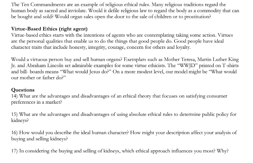 Solved The Ethics of the Kidney Market Is it desirable to | Chegg.com