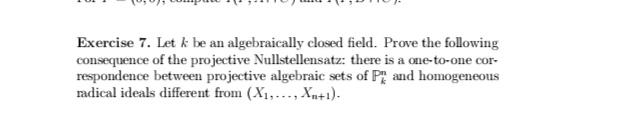 Solved Exercise 7. Let k be an algebraically closed field. | Chegg.com