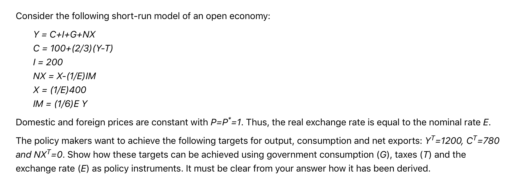 Solved Consider the following short-run model of an open | Chegg.com