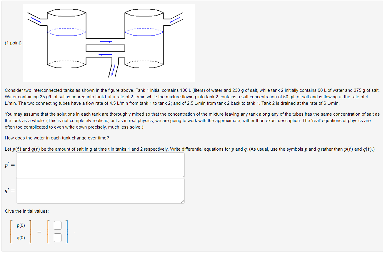 Solved (1 point) Consider two interconnected tanks as shown | Chegg.com
