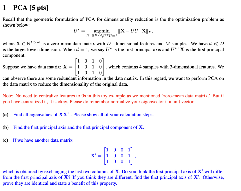 Recall that the geometric formulation of PCA for | Chegg.com