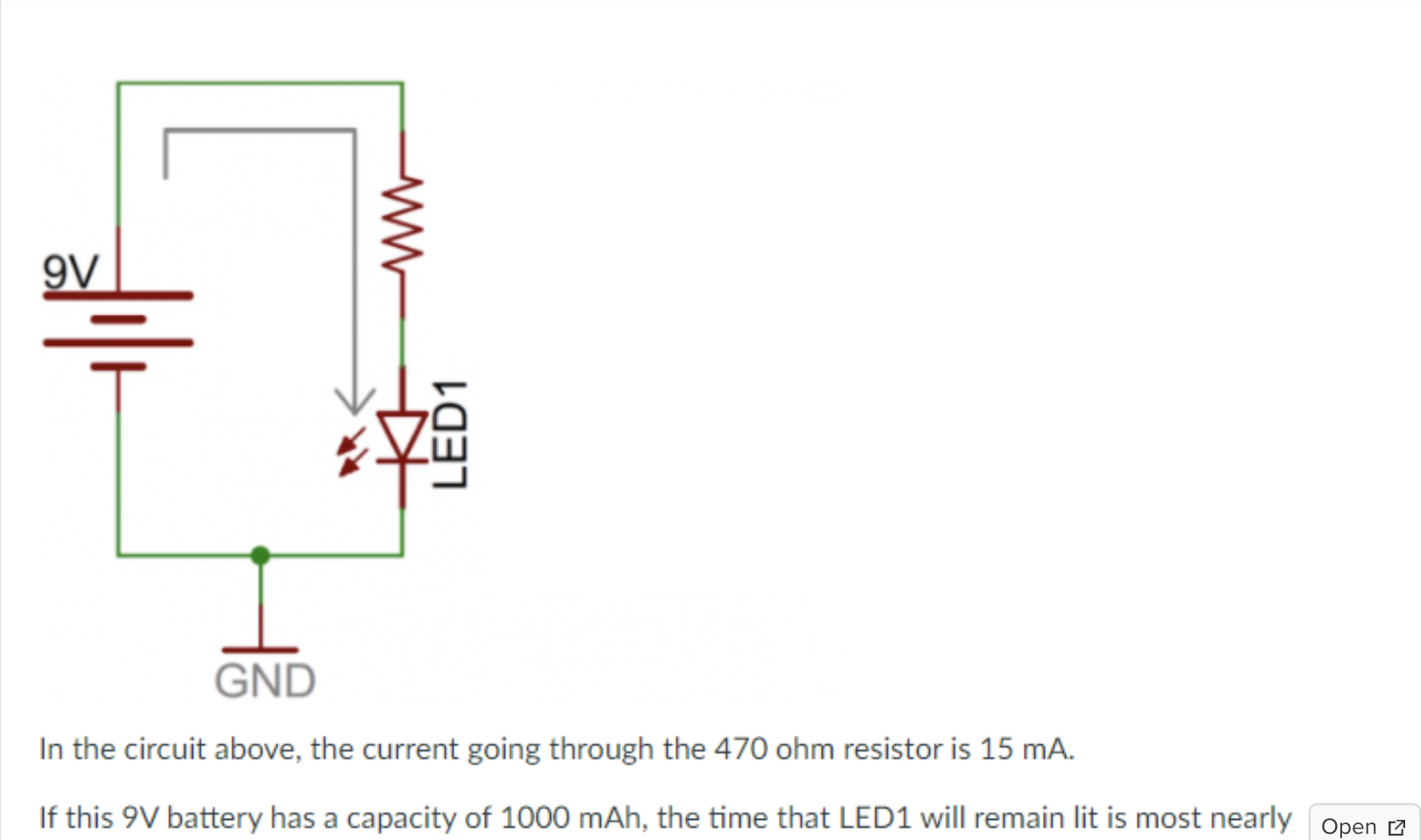 9V LED1 * GND In the circuit above, the current going | Chegg.com