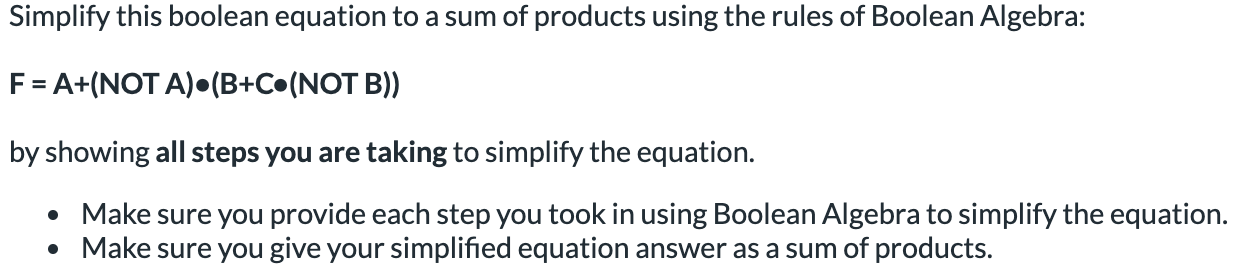 Solved Simplify this boolean equation to a sum of products | Chegg.com