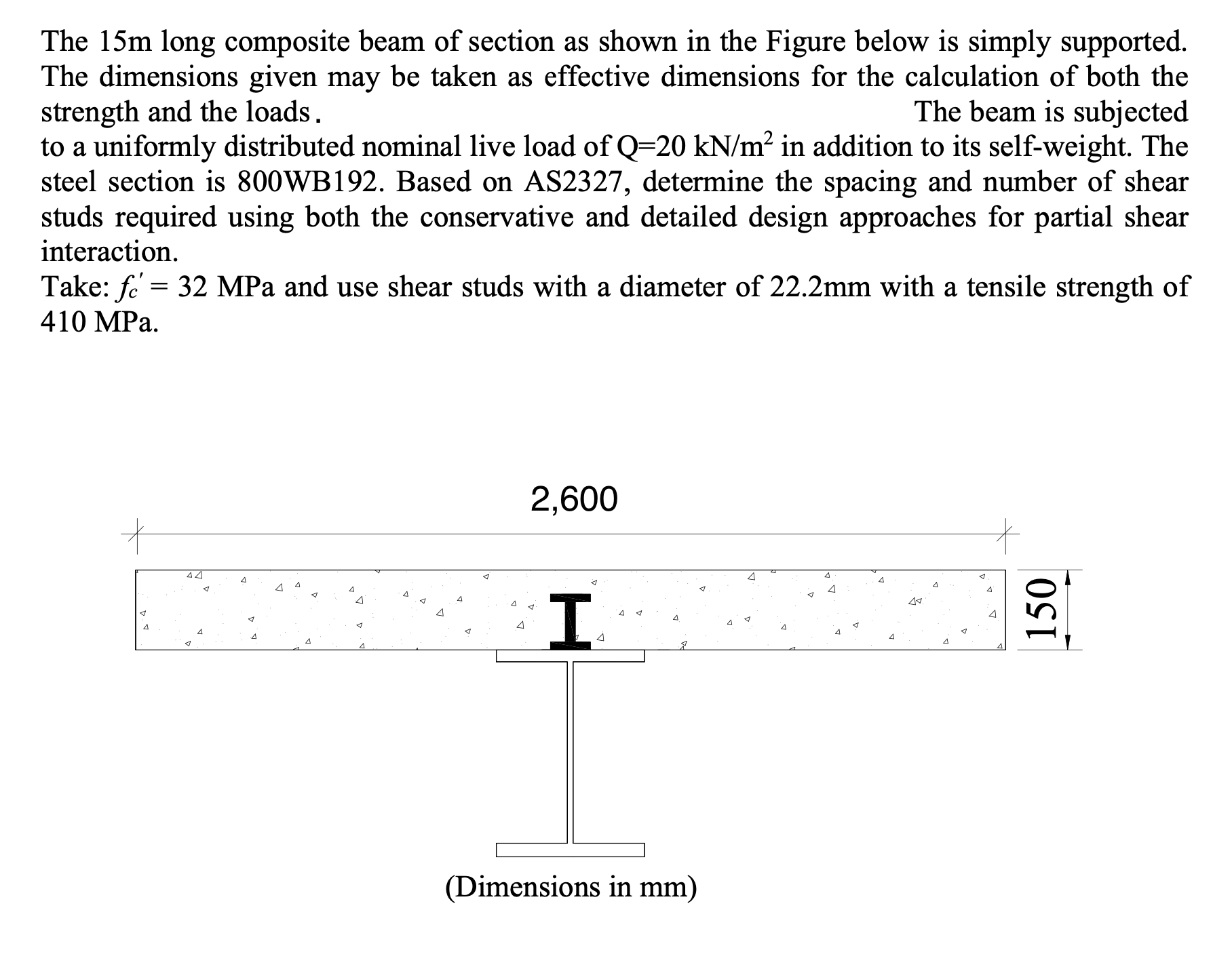 Solved The 15 m long composite beam of section as shown in | Chegg.com