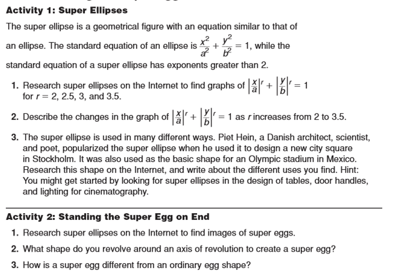 Solved Activity 1: Super Ellipses The super ellipse is a | Chegg.com