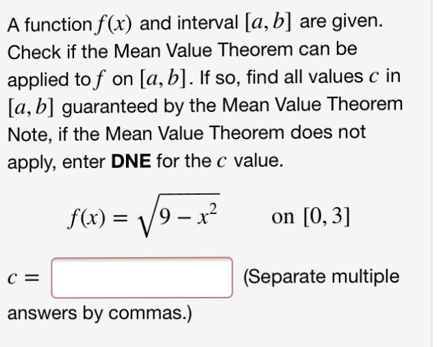 Solved A function f(x) and interval [a, b] are given. Check | Chegg.com