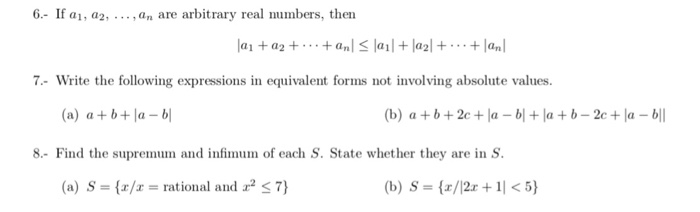 Solved 6.- If ai, a2, ..., an are arbitrary real numbers, | Chegg.com