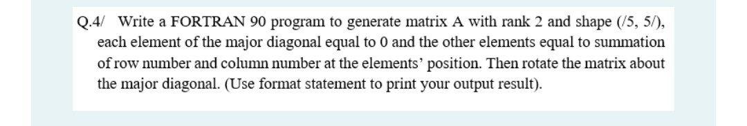 Solved Q4 Write A Fortran 90 Program To Generate Matrix A 