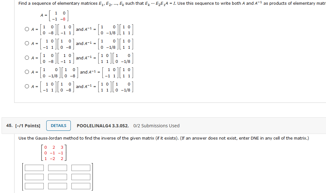 Solved Find a sequence of elementary matrices E2, E2, ..., | Chegg.com