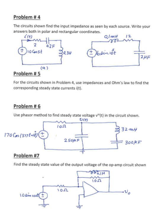 Solved Problem #1 In the circuits shown use phasor method to | Chegg.com