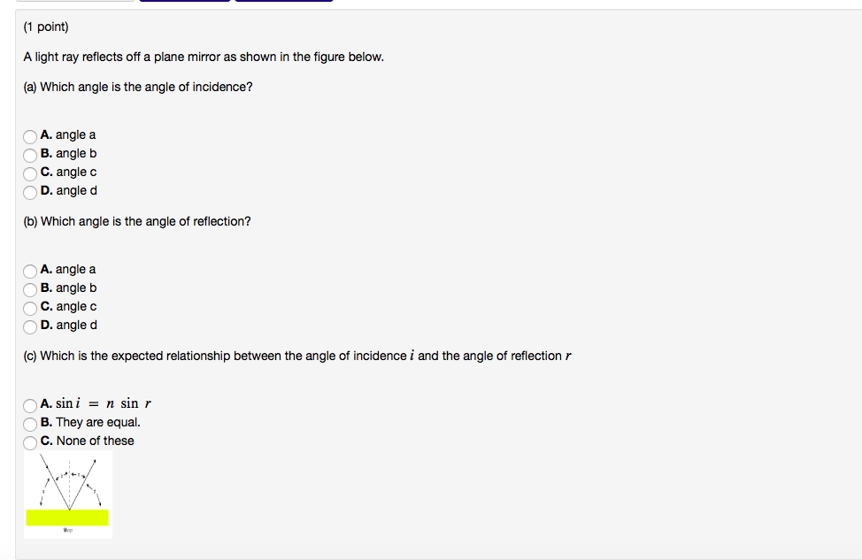 Solved (1 point) A light ray reflects off a plane mirror as | Chegg.com